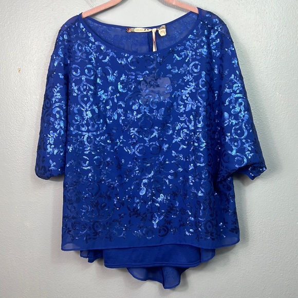 Chelsea & Violet | Tops | Nwt Chelsea Violet Blue Sequin Overlay Top ...